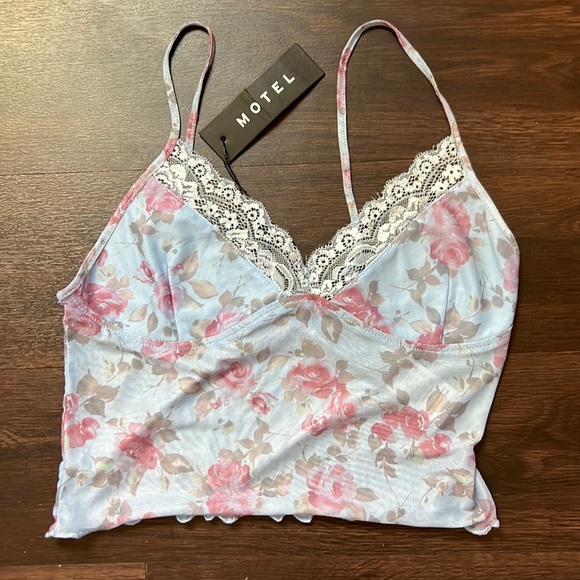 Motel Rocks | Tops | Pink And Blue Rose Motel Rocks Laced Spaghetti Top ...